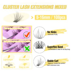 DIY Eyelash Extension Kit Lash Clusters with Lash Glue Bond and Seal Lash Extension Kit Wispy Individual Lashes False Eyelashes