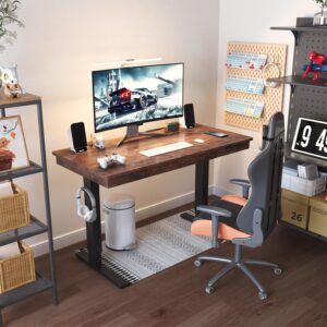 Yoimori Electric Standing Desk with Drawer,48 x 24 Inches Standing Desk Adjustable Height Desk with 12W Wireless Charging,One-Piece Wooden Desktop Sit Stand Up Desk, Memory Home Office Desks