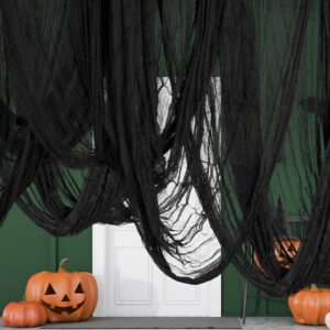 600" x 85" halloween creepy cloth - black halloween spooky fabric cloth - large creepy spooky halloween decorations for haunted house window backdrops garden halloween party yard wall doorway