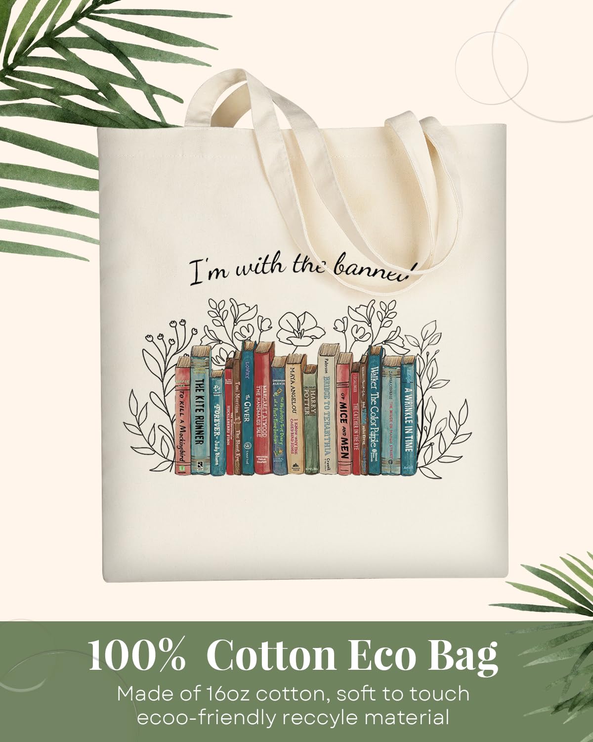 AUSVKAI Canvas Tote Bag Aesthetic Cute For Women Y2K Book College Grocery Bag Cotton Cloth Beach Totes Gift For-I'm with Banned Book