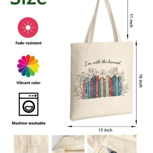 AUSVKAI Canvas Tote Bag Aesthetic Cute For Women Y2K Book College Grocery Bag Cotton Cloth Beach Totes Gift For-I'm with Banned Book