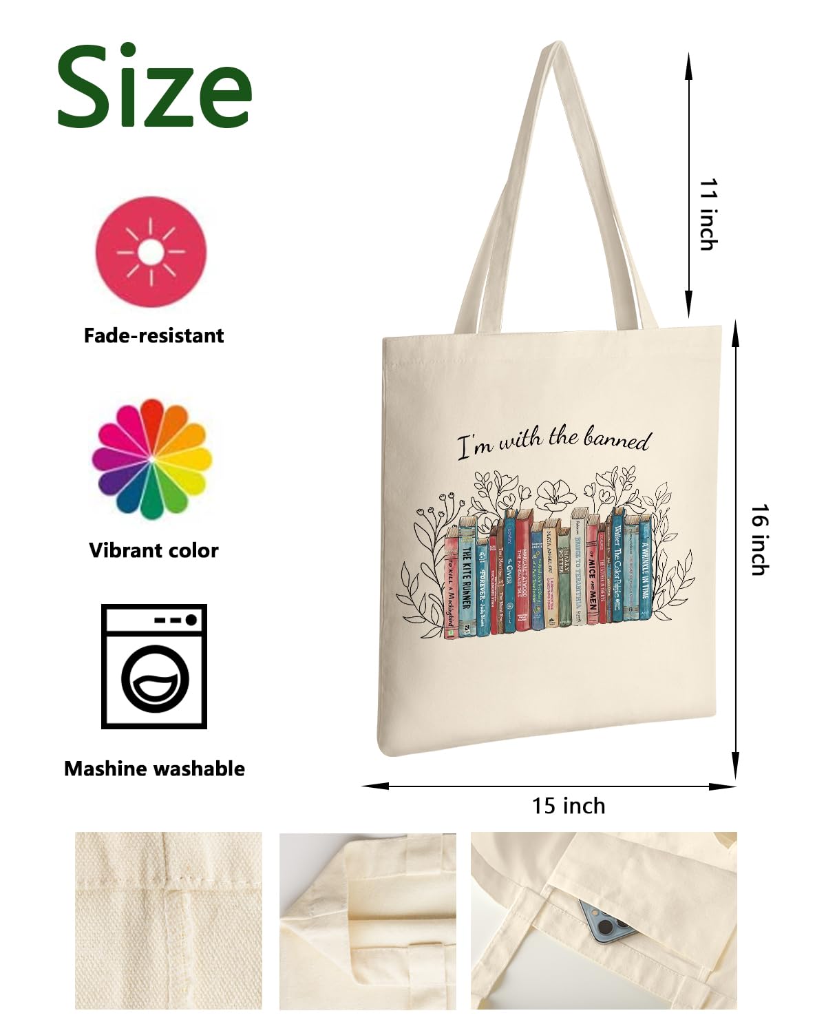 AUSVKAI Canvas Tote Bag Aesthetic Cute For Women Y2K Book College Grocery Bag Cotton Cloth Beach Totes Gift For-I'm with Banned Book