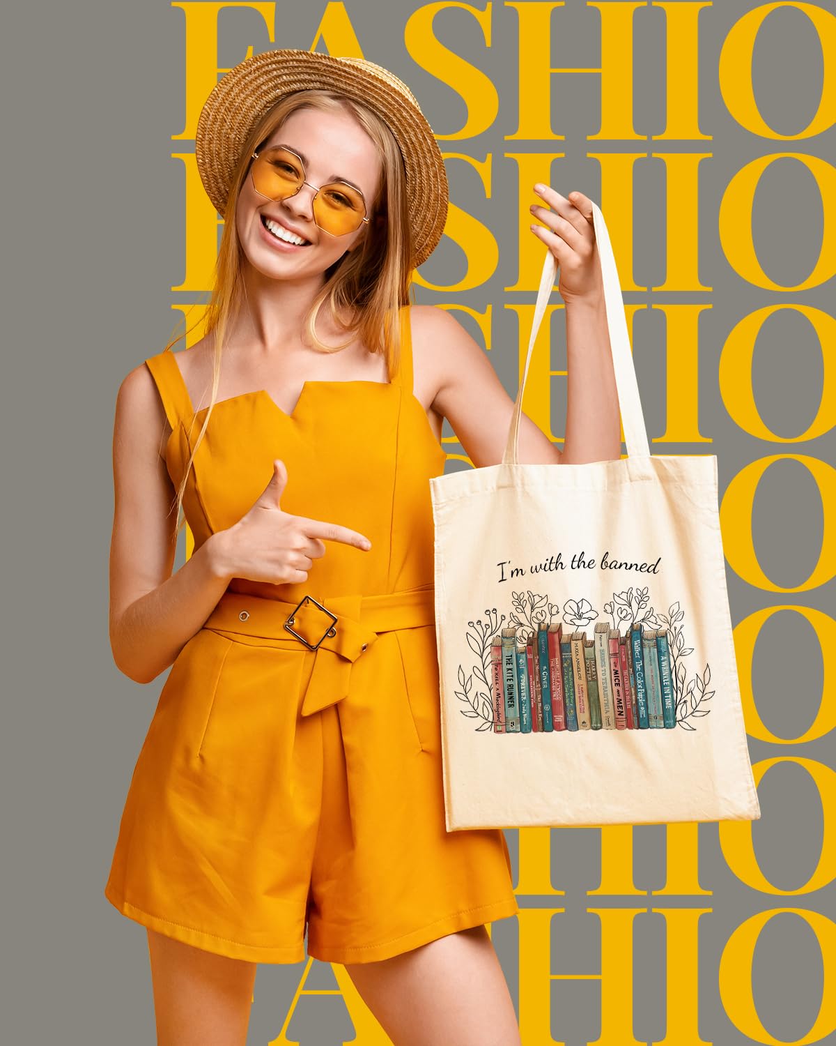 AUSVKAI Canvas Tote Bag Aesthetic Cute For Women Y2K Book College Grocery Bag Cotton Cloth Beach Totes Gift For-I'm with Banned Book