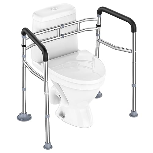 UGarden Stainless Steel Toilet Safety Rail, 350lbs Safety Frame for Toilet, Adjustable & Detachable Stand Alone Toilet Safety Rails, Toilet Frame for Elderly Adults - Fits Most Toilets