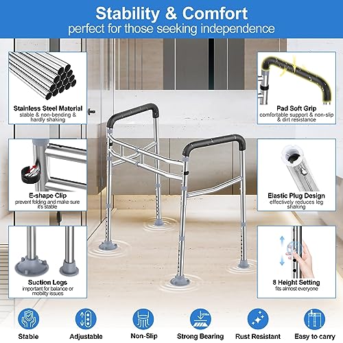 UGarden Stainless Steel Toilet Safety Rail, 350lbs Safety Frame for Toilet, Adjustable & Detachable Stand Alone Toilet Safety Rails, Toilet Frame for Elderly Adults - Fits Most Toilets