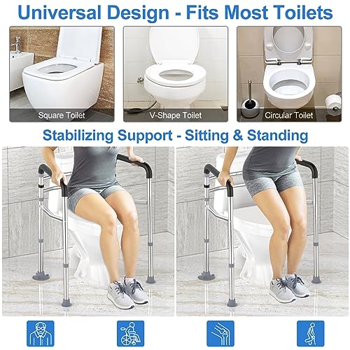 UGarden Stainless Steel Toilet Safety Rail, 350lbs Safety Frame for Toilet, Adjustable & Detachable Stand Alone Toilet Safety Rails, Toilet Frame for Elderly Adults - Fits Most Toilets