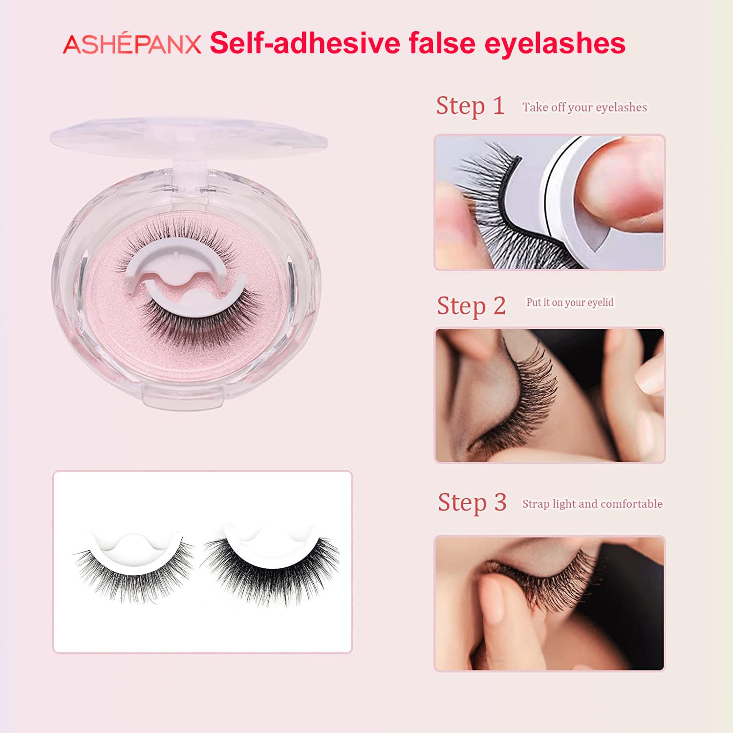 New Reusable Self Adhesive Eyelashes, 4PCs Reusable Adhesive Eyelashes, False Lashes Natural Look, Self Adhesive Eyelashes Reusable Self Sticking (2-Pairs)