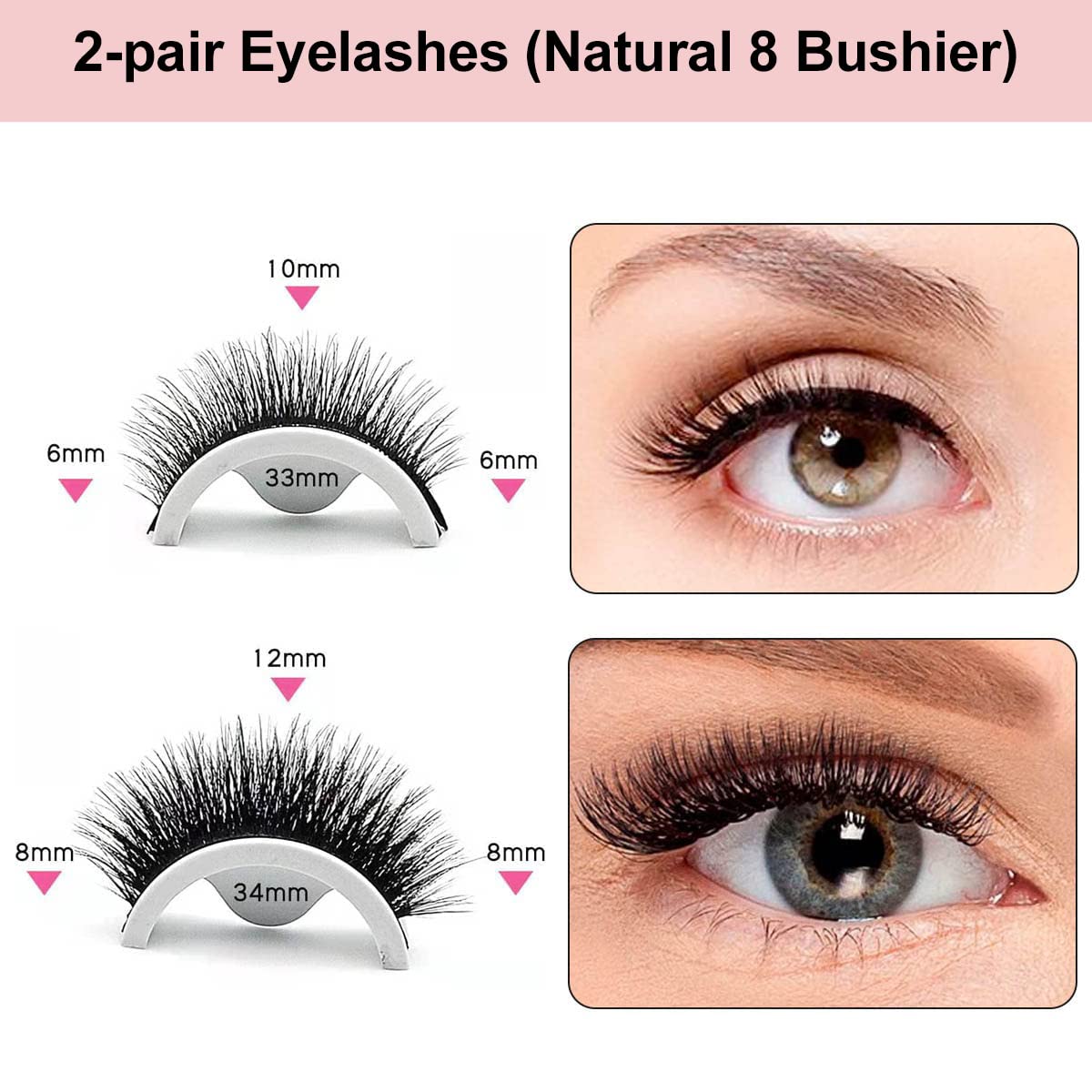 New Reusable Self Adhesive Eyelashes, 4PCs Reusable Adhesive Eyelashes, False Lashes Natural Look, Self Adhesive Eyelashes Reusable Self Sticking (2-Pairs)