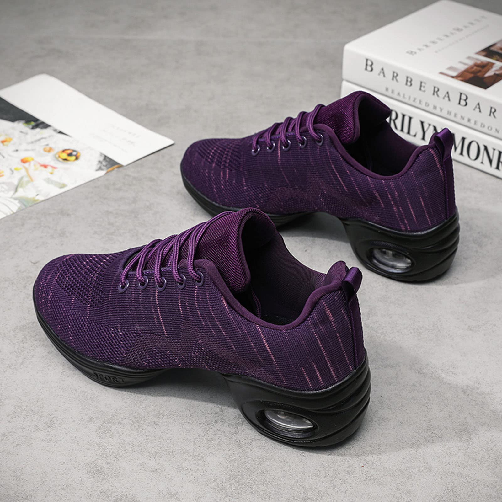 Girls Jazz Shoes Non Slip Modern Dance Sneakers Lace Up Thick Soled Walking Shoes Athletic Jazz Dance Sneakers Purple 39