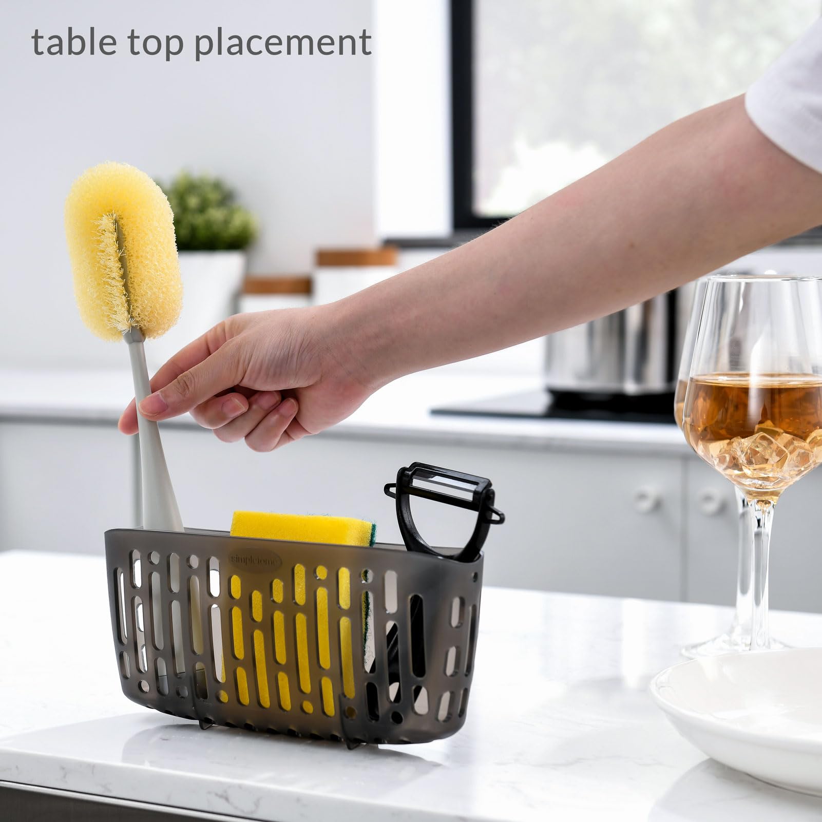 simpletome Sink Caddy Basket, Sinkware Organizer, 3X Strong Suction Cups Or Countertop, Translucent Grey