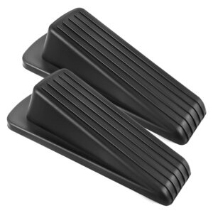 jzwblily door stoppers for bottom of door on floor, premium rubber door stopper wedge, floor sturdy stackable door stops for carpet heavy duty door, door gaps (black, 2 pack)