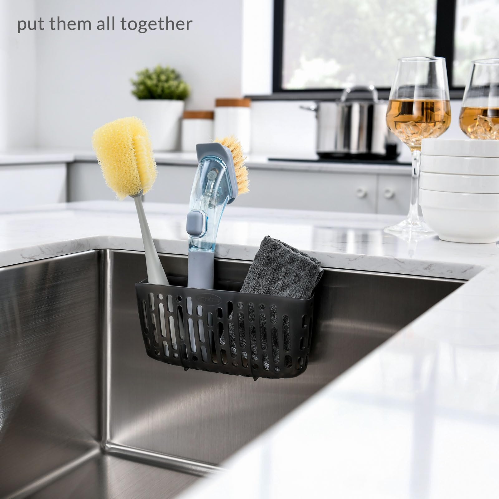 simpletome Sink Caddy Basket, Sinkware Organizer, 3X Strong Suction Cups Or Countertop, Translucent Grey