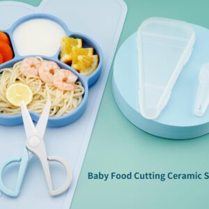 Ceramic Scissors for Baby Food Cutting, Safety Healthy BPA Free Toddler Feeding Shears with Protective Blade Cover and Portable Travel Case-Blue/Grey