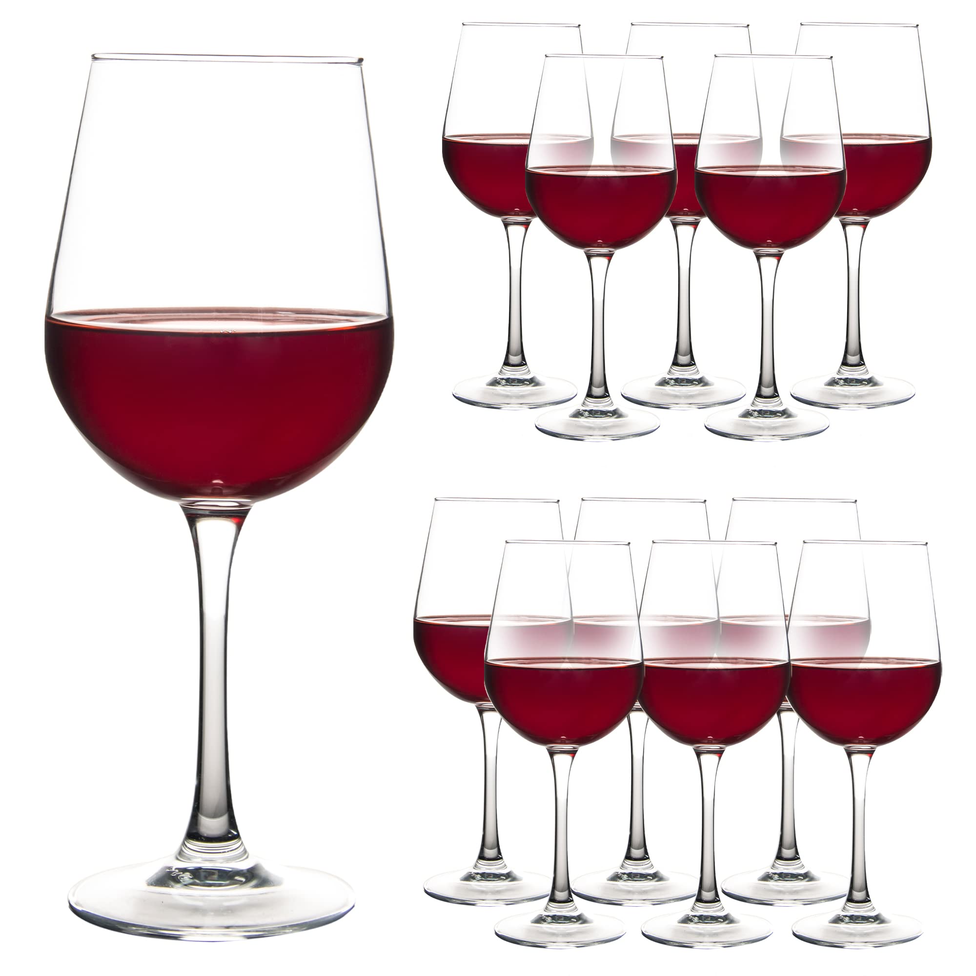 YARYOUNG 12 oz Fully Tempered Wine Glasses Set of 12, Classic Design, Durable and Scratch-resistant