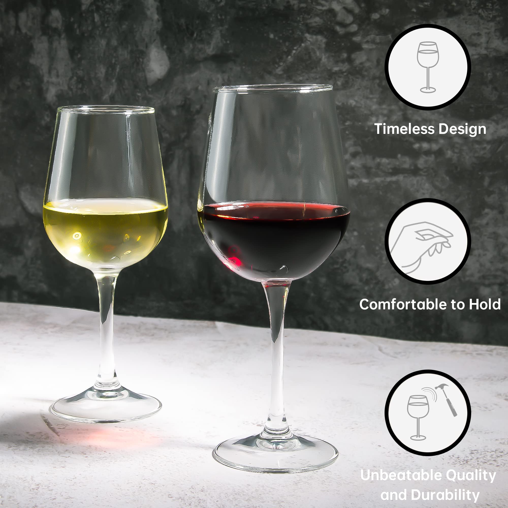 YARYOUNG 12 oz Fully Tempered Wine Glasses Set of 12, Classic Design, Durable and Scratch-resistant