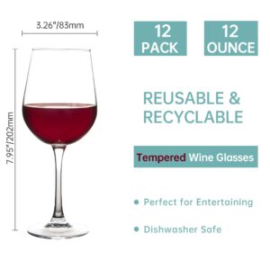 YARYOUNG 12 oz Fully Tempered Wine Glasses Set of 12, Classic Design, Durable and Scratch-resistant