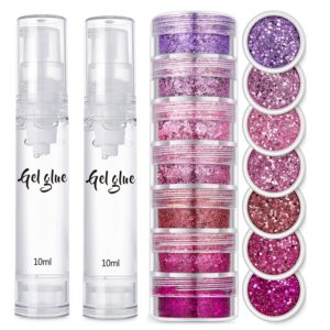 body glitter+gel kit,jassins holographic face glitter,7 style fine glitter for art nail,hair, eye,eyeshadow makeup.(color-1)