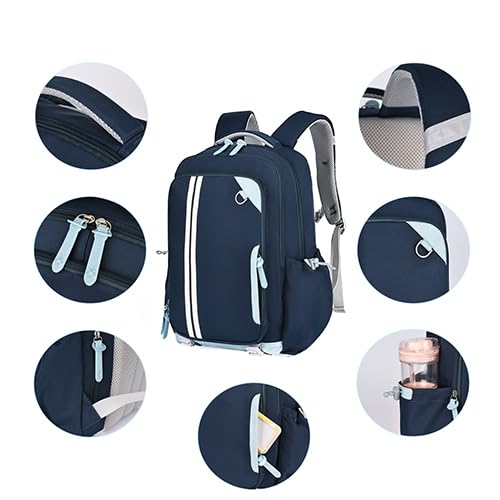 JIHUBEAR Youth Backpack Waterproof with Reflective Strips, Large Capacity, and Comfortable Wear for Students Aged 6-12, Perfect for School, Travel, and Outdoor Adventures Blue