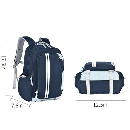 JIHUBEAR Youth Backpack Waterproof with Reflective Strips, Large Capacity, and Comfortable Wear for Students Aged 6-12, Perfect for School, Travel, and Outdoor Adventures Blue