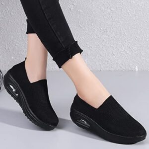 YING LAN Women Platform Sneakers Air Cushion Slip-on Walking Shoes Breathable Nursing Orthopedic Wedge Shoes Adjustable Mary Jane A-Black