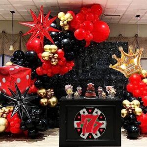 136pcs casino theme red black gold balloon garland arch kit