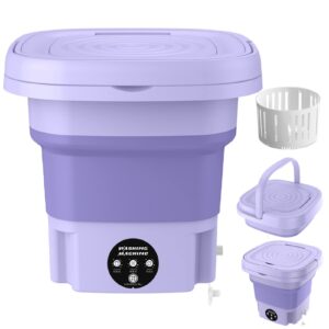 YOZUMD 8L Portable Washing Machine,Folding Mini Washer Machine with Blue Light Drain Basket,3 Levels Timing Vibration Wave Foldable Laundry Bucket for Camping, Travel Purple