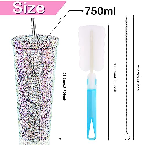 Bokon Bling Diamond Tumbler Christmas Gift for Women Glow in The Dark Rhinestone Tumbler with Lid Straw Glitter Water Bottle Cup Stainless Steel Double Wall Tumbler(Silver, 25.4 oz)