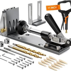 Kolvoii Pocket Hole Jig Kit, Efficient and Precise Jig Pocket Hole System with 11 Inch Face Clamp for Creating Strong and Hidden Wood Joints