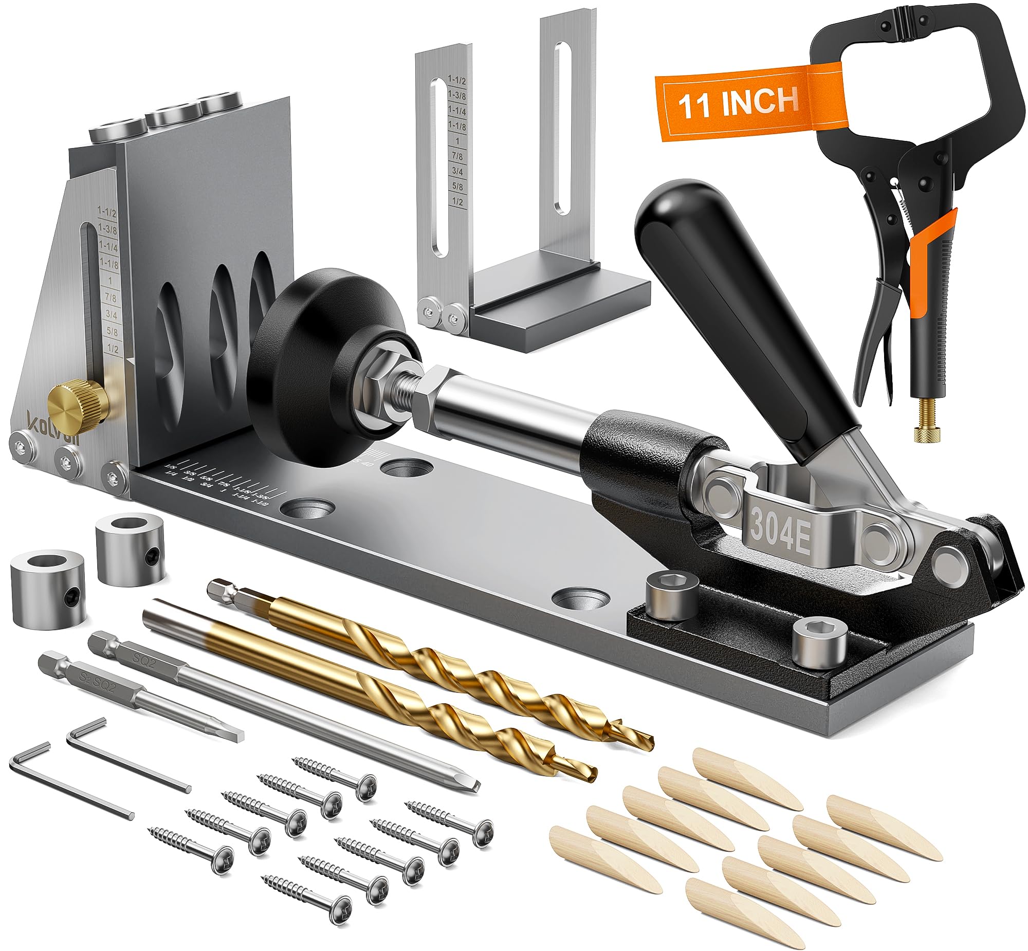 Kolvoii Pocket Hole Jig Kit, Efficient and Precise Jig Pocket Hole System with 11 Inch Face Clamp for Creating Strong and Hidden Wood Joints