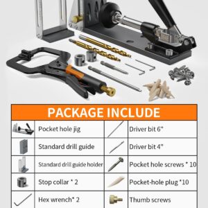 Kolvoii Pocket Hole Jig Kit, Efficient and Precise Jig Pocket Hole System with 11 Inch Face Clamp for Creating Strong and Hidden Wood Joints