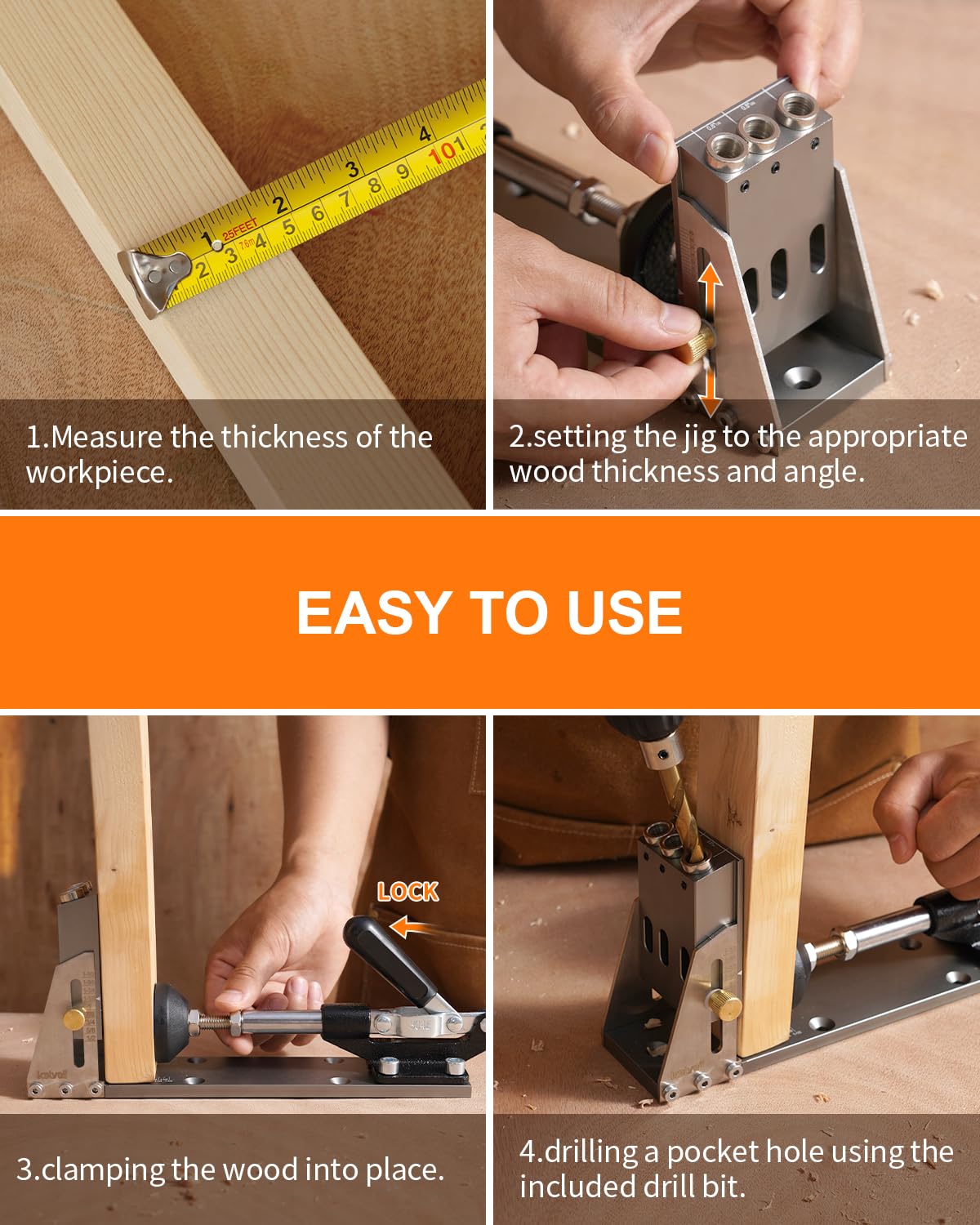 Kolvoii Pocket Hole Jig Kit, Efficient and Precise Jig Pocket Hole System with 11 Inch Face Clamp for Creating Strong and Hidden Wood Joints