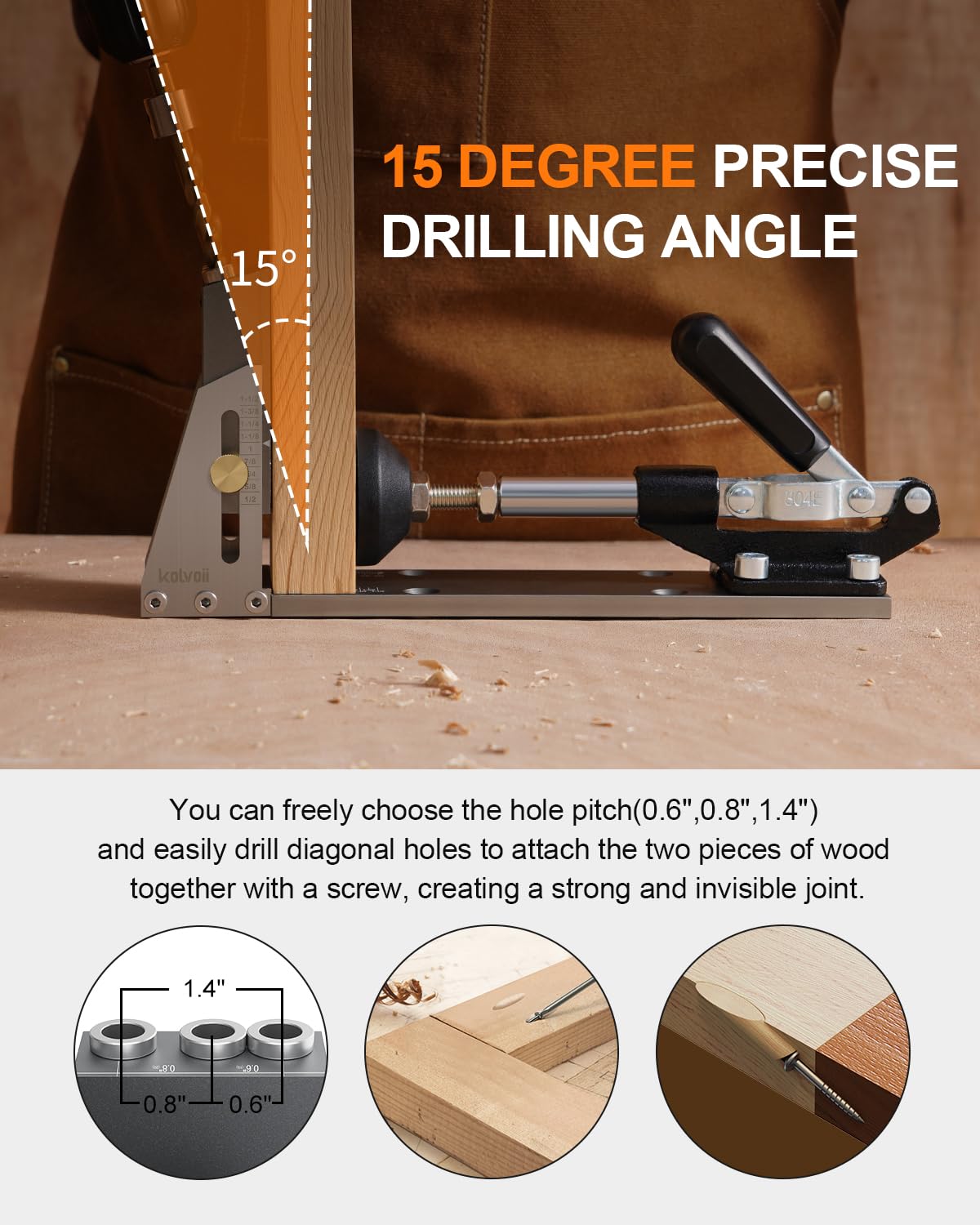 Kolvoii Pocket Hole Jig Kit, Efficient and Precise Jig Pocket Hole System with 11 Inch Face Clamp for Creating Strong and Hidden Wood Joints