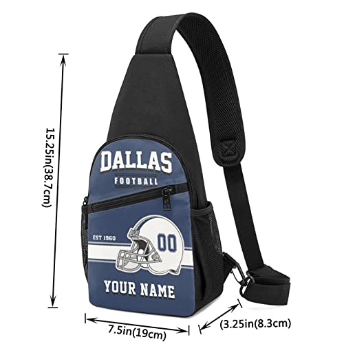 VANCIPO Custom Sling Bag for Men Women, Personalized Dallas Chest Bag with Name & Number, Custom Football Sport Crossbody Bags for Travel Football Fans Gifts