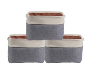 kamuavni 3 pack fabric storage basket collapsible fabric storage cubes organizer with handles rectangle cotton and linen storage bins for closet/nursery/bathroom/kids room 15*10.2*9.5inch, beige gray