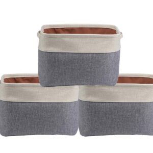 kamuavni 3 Pack Fabric Storage Basket Collapsible Fabric Storage Cubes Organizer with Handles Rectangle Cotton And Linen Storage Bins For Closet/Nursery/Bathroom/Kids Room 15*10.2*9.5Inch, Beige gray