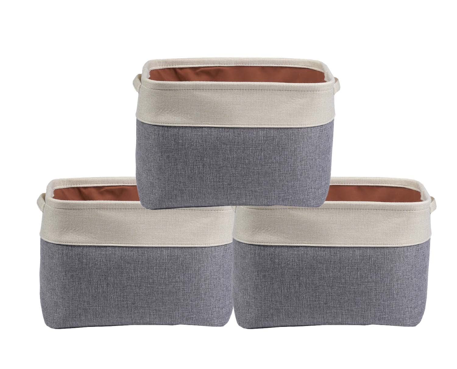 kamuavni 3 Pack Fabric Storage Basket Collapsible Fabric Storage Cubes Organizer with Handles Rectangle Cotton And Linen Storage Bins For Closet/Nursery/Bathroom/Kids Room 15*10.2*9.5Inch, Beige gray