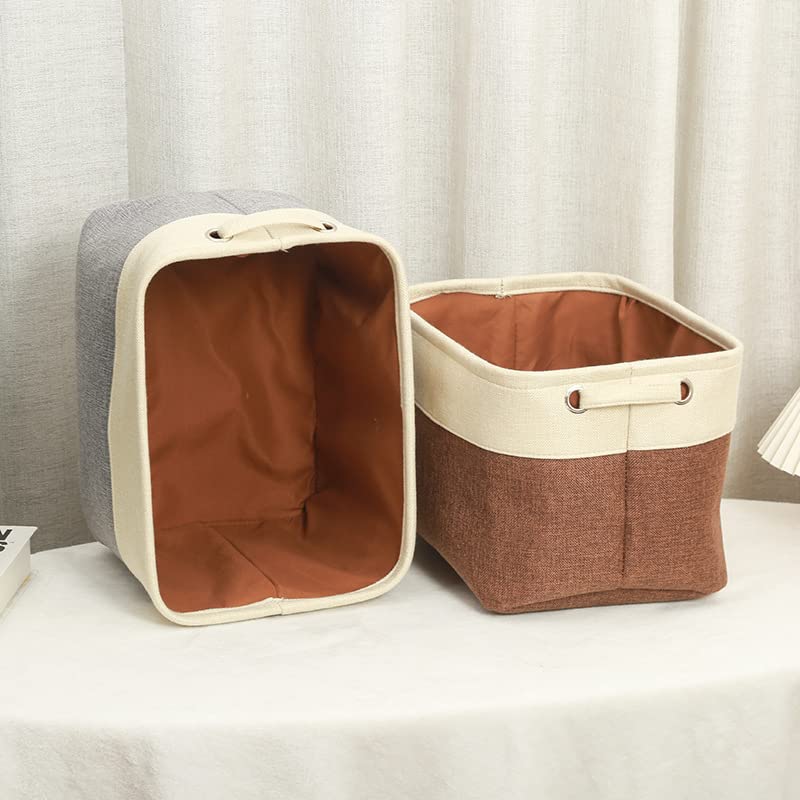 kamuavni 3 Pack Fabric Storage Basket Collapsible Fabric Storage Cubes Organizer with Handles Rectangle Cotton And Linen Storage Bins For Closet/Nursery/Bathroom/Kids Room 15*10.2*9.5Inch, Beige gray