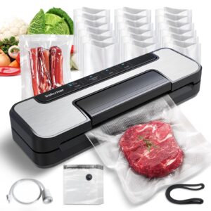 vakumar vacuum sealer machine, 80kpa food vacuum sealer machine with double pump, dry,/moist, pulse mode, handle locked design, led indicator light & cutter,12mm widened heating strip