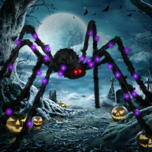 anerbili 2pack halloween decoration spider 60 inch light up giant big spider for indoor outdoor halloween decoration garden home haunted house decoration