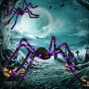 Anerbili 2Pack Halloween Decoration Spider 60 Inch Light Up Giant Big Spider for Indoor Outdoor Halloween Decoration Garden Home Haunted House Decoration