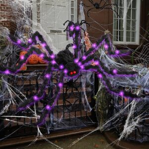 Anerbili 2Pack Halloween Decoration Spider 60 Inch Light Up Giant Big Spider for Indoor Outdoor Halloween Decoration Garden Home Haunted House Decoration