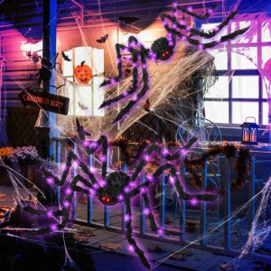 Anerbili 2Pack Halloween Decoration Spider 60 Inch Light Up Giant Big Spider for Indoor Outdoor Halloween Decoration Garden Home Haunted House Decoration