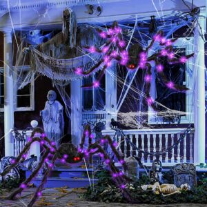 Anerbili 2Pack Halloween Decoration Spider 60 Inch Light Up Giant Big Spider for Indoor Outdoor Halloween Decoration Garden Home Haunted House Decoration