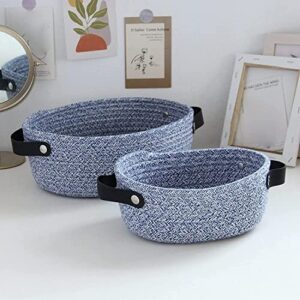 Sundries Storage Basket Organization Hand Woven Comfortable Cosmetic Storage Basket for Bedroom Navy Blue S