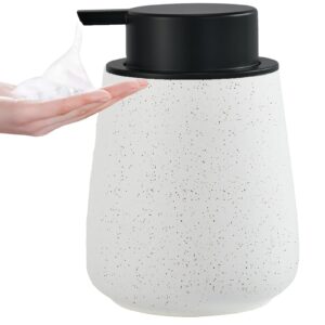 12oz foaming hand soap dispenser - ceramic bathroom foam soap dispenser with easy-to-press black pump, refillable lotion hand soap dispenser, dish soap dispenser for kitchen, speckled matte white