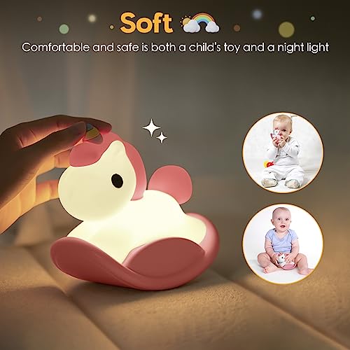 GZOKMOG Night Light for Kids, Touch Control Dimmable Baby Light, Cute Silicone Stress Relief Lamp for Kids, Gift for Girls and Boys (Pink)