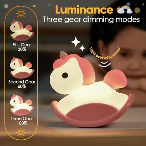 GZOKMOG Night Light for Kids, Touch Control Dimmable Baby Light, Cute Silicone Stress Relief Lamp for Kids, Gift for Girls and Boys (Pink)