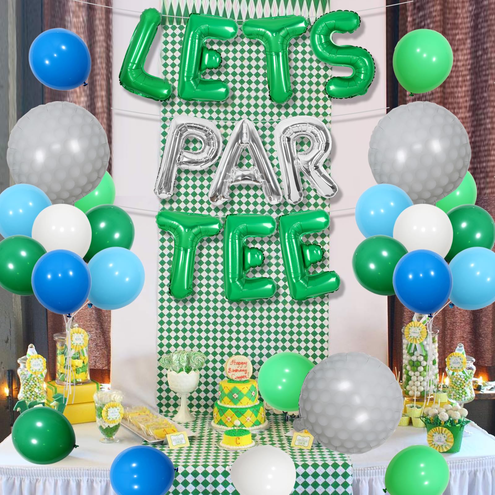 JOYMEMO Golf Party Decorations for Boys Men, Blue Green Let's ParTee Balloon Banner, Golf Ball Balloons, Let's Par- tee Decor, Sports Golf Themed Birthday Retirement Party Supplies