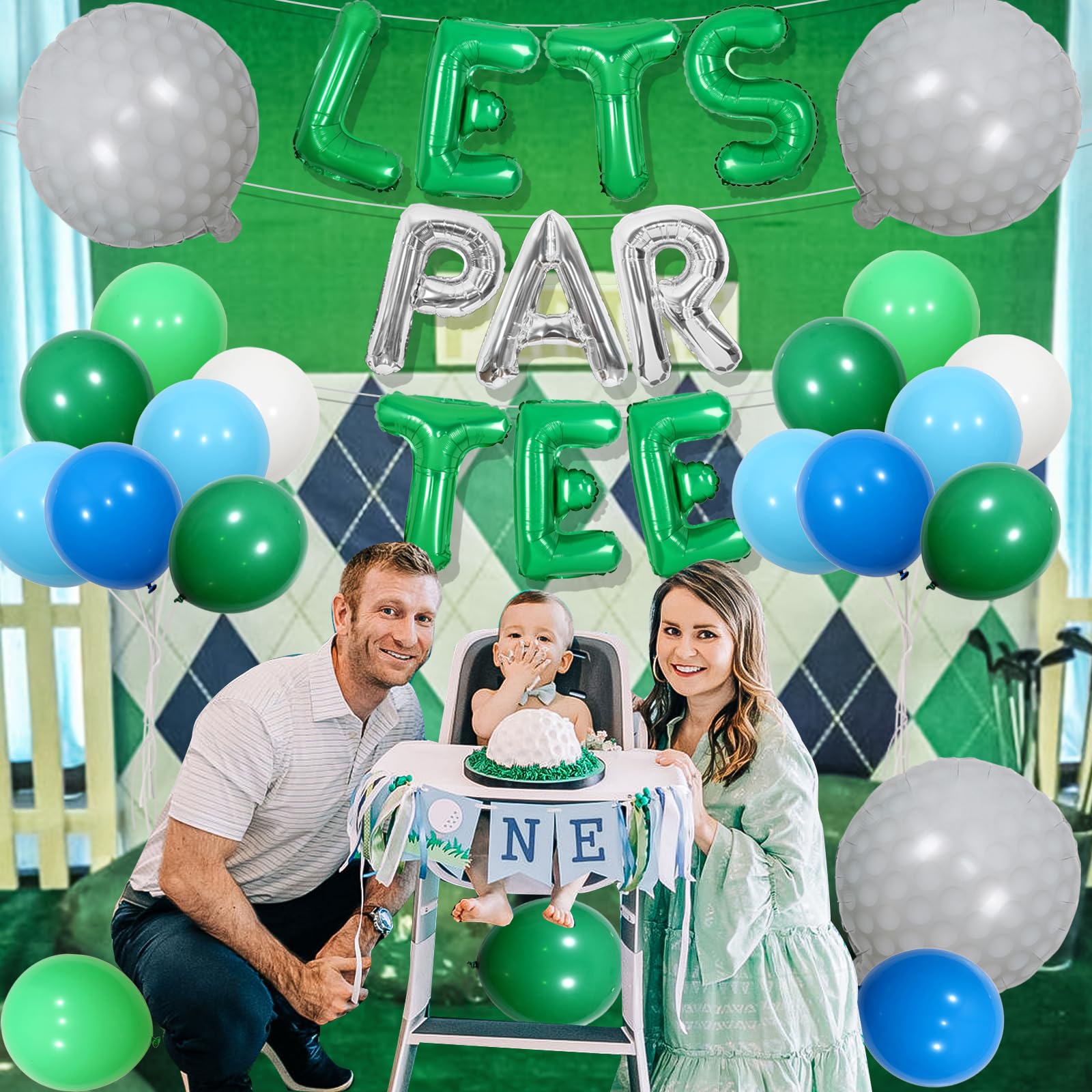 JOYMEMO Golf Party Decorations for Boys Men, Blue Green Let's ParTee Balloon Banner, Golf Ball Balloons, Let's Par- tee Decor, Sports Golf Themed Birthday Retirement Party Supplies