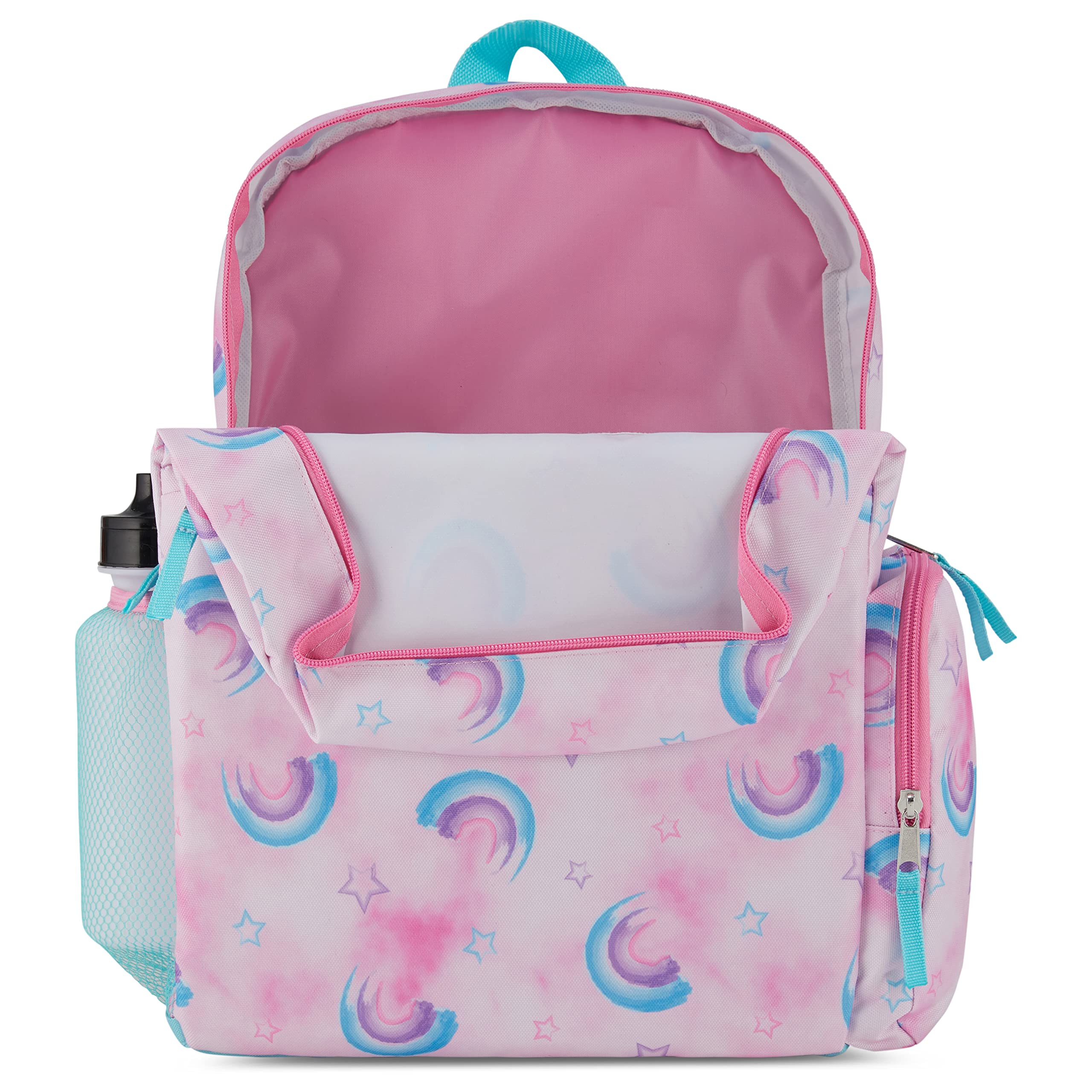 Cudlie Kindergarten Backpack w/Water Bottle & Stickers - Lightweight Girls Backpack for School/Travel - Kids Back Pack/Book Bag - Rainbow/Pink